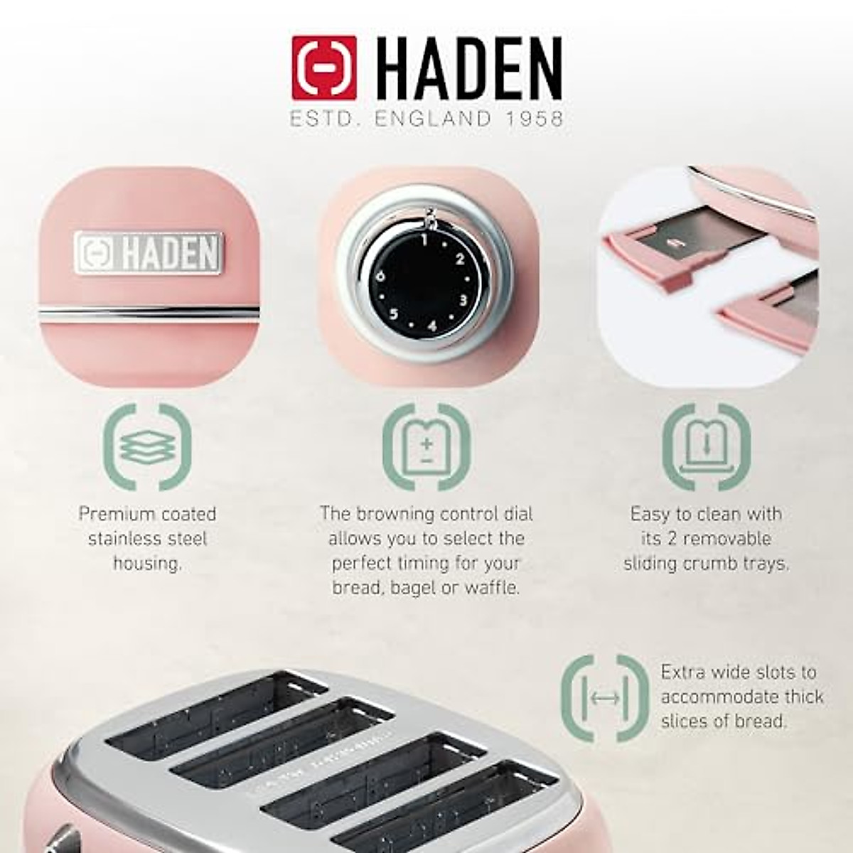 Haden Heritage 1.7 Liter Stainless Steel Electric Water Kettle Bundled with 4 Slice Wide Slot Stainless Steel Toaster, English Rose