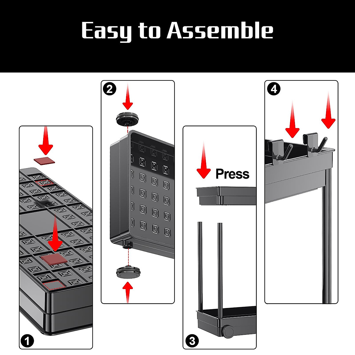 Cicilyna Under Sink Organizer, Under Cabinet Basket Organizer Drawer with Hooks, Bathroom Standing Rack, Multi-purpose Storage Shelf, Black
