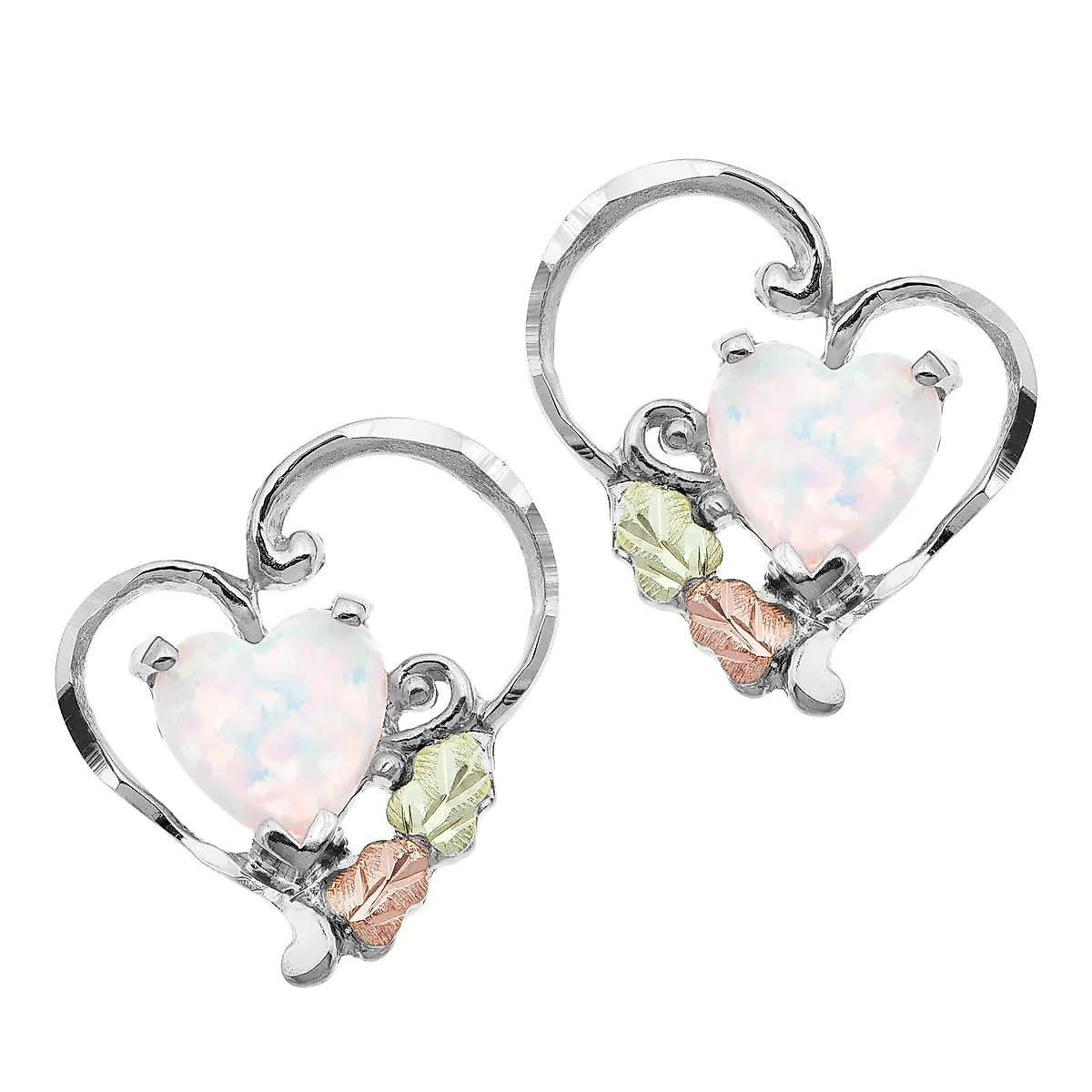 Black Hills Gold Heart Earrings in Sterling Silver with 7X7 MM Created Opal