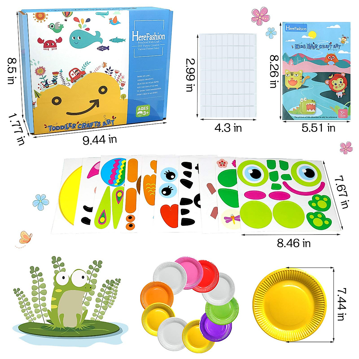 Here Fashion Toddler Crafts Paper Plate Art Kit Arts and Crafts for Kids Boys Girls Preschool Easy Animal Plate Craft DIY Projects Supply Kit Creative Home Activity Craft Party Groups Gift Pack of 10