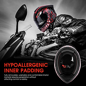 MotuoMr BSDDP Unisex-Adult Full Face Motorcycle Helmet DOT Approved Motorbike Moped Street Bike Racing Crash Helmet with Graphic (Red Venom, Large)