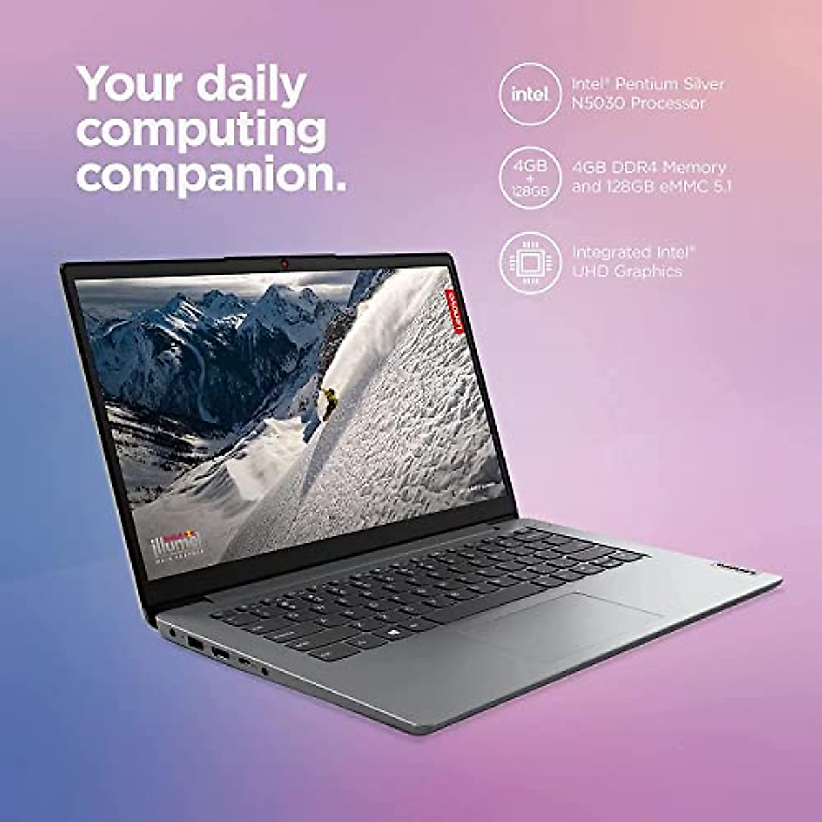 Lenovo 2023 Newest Ideapad 1i 14" HD Ultra-Light Laptop, Intel Pentium N5030 4-Core(Beat N4020), 4GB RAM, 128GB Storage, Stereo Speakers, Up to 10 Hours, WiFi, USB-A&C, 1 Year Microsoft 365, Win11 S