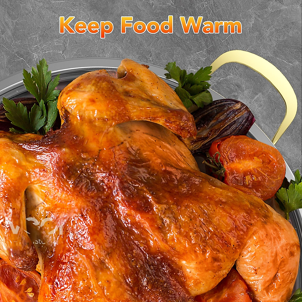 Amhier 5 Qt Chafing Dish Buffet Set with Visible Glass Lid and Holder, Stainless Steel Round Chafers and Buffet Warmers Sets with Food and Water Trays for Catering, Parties and Weddings, Gold, 4 Pack