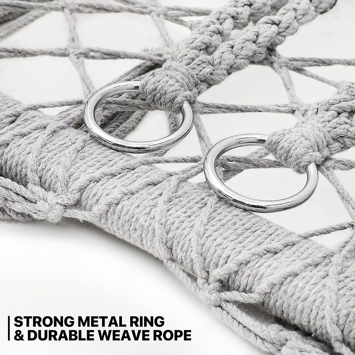 MoNiBloom Outdoor 2 Seat Hammock Chair with 3 Cushion, Indoor/Outdoor Hanging Macrame Swing Boho Chair for Adults, Max 700 lbs Capacity Patio Hanging Chair Porch Hammock Chair Hanging Rope Swing, Grey