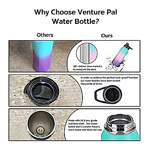 Venture Pal Insulated Water Bottle, 32oz Leak-Proof Vacuum Thermos with Strainer, Straw & Spout Lid for Sports