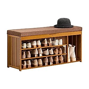TBVECHI Wood Shoe Bench, 3-Tier Shoe Rack Bench, Entryway Storage Shelf, Bamboo Shoe Cabinet with Cushion, Shoe Cabinet Storage Benches (3-Tier)