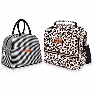 BALORAY Lunch Bag Women Men, Double Deck Lunch Box Insulated Lunch Bag for Adults Work Office Picnic, Leakproof Cooler Bag with Adjustable Shoulder Strap