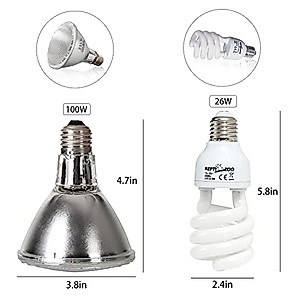 REPTIZOO Reptile Heat Lighting Kit, Dual Reptile Lamp Fixture with 100W UVA Reptile Heat Lamp Basking Spot Light and 26W UVA UVB Reptile Light 5.0 Fluorescent Bulb for Turtle Lizard Snake