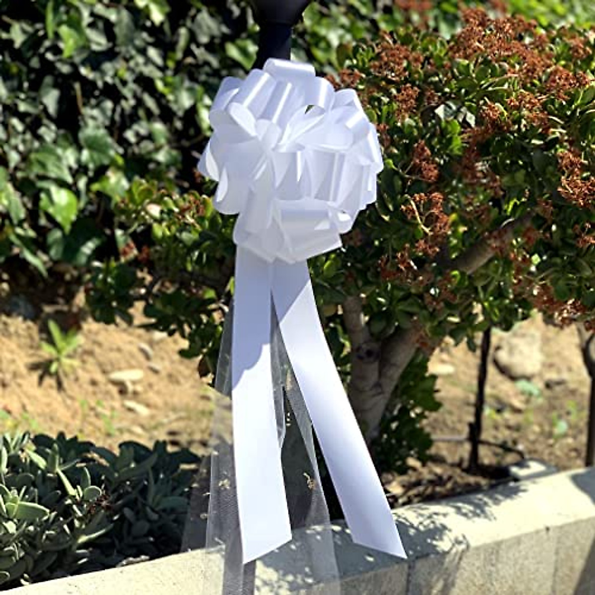 Large White Wedding Pull Bows with Long Tulle Tails - 9" Wide, Set of 6, Wedding Pew Bows, Mother's Day, Valentine's Day, Aisle Decor, Reception, Large Christmas Bow, Wreath, Anniversary