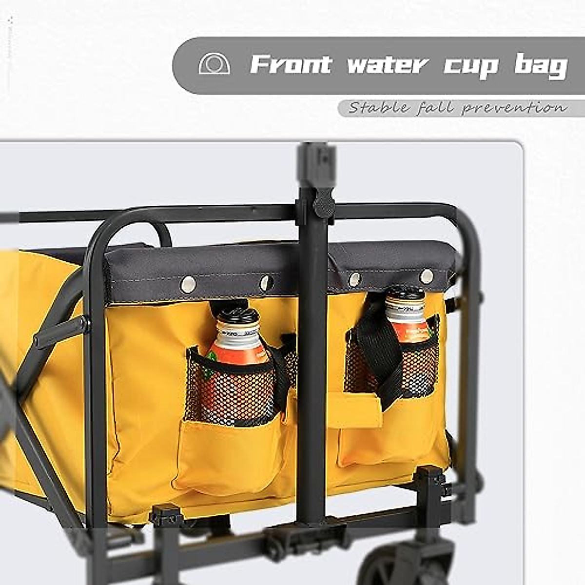 WHITSUNDAY Collapsible Folding Garden Outdoor Park Utility Wagon Picnic Camping Cart,Wagon Cart Heavy Duty Foldable for Picnic Camping Cart with Wheel and Bottle Holders Yellow
