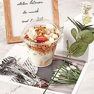 TOFLEN 50Sets 9 oz Clear Plastic Parfait Cups with Dome Lids (No Hole) and Sporks Disposable Party Serving Cups for Desserts, Yogurt Parfait, Fruit, Ice Cream, No Leaking To-Go Breakfast Snack Cups