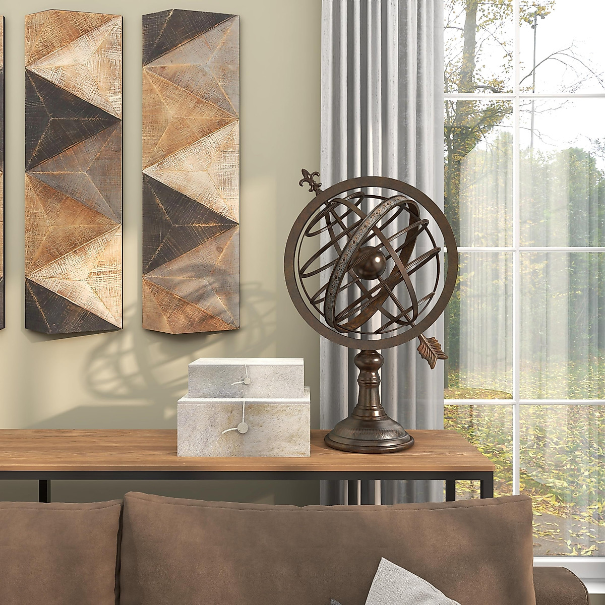 Deco 79 Metal Compass Armillary Globe, 17" x 14" x 25", Brass