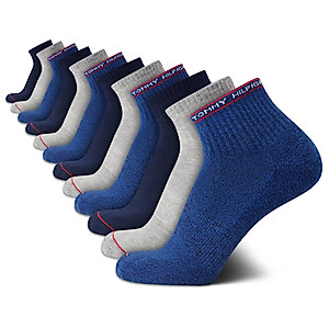 Tommy Hilfiger Men's Socks - Cushion Quarter Cut Ankle Socks (12 Pack), Size 7-12, BlueGrey