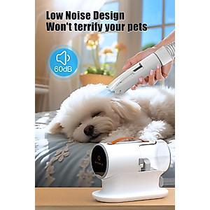 FIXR Dog Vacuum for Shedding Grooming, 12000pa Suction Dog Hair Vacuum, Pet Vacuum Grooming Kit with 2l Dust Cup, Low Noise, 3 Levels, 5 Grooming Tools