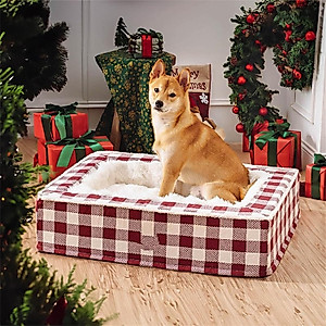 Tartan Cozy Dog Anti-Anxiety Calming Bed - Tartan Cozy Dog Anti-Anxiety Calming Bed - Christmas Classic Tartan Pet Bed - Extra Thick Removable Washable Cover Calming Dog Bed (Red, Medium)