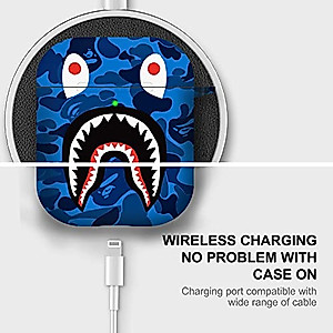 CULIPPA for AirPods 2 Case Cover Shark Mouth Camo Style Pattern Design for Airpods 2nd Generation Silicone Protective Case Shockproof for Women Girls with Keychain for Apple Airpods 2/1 Charging Case