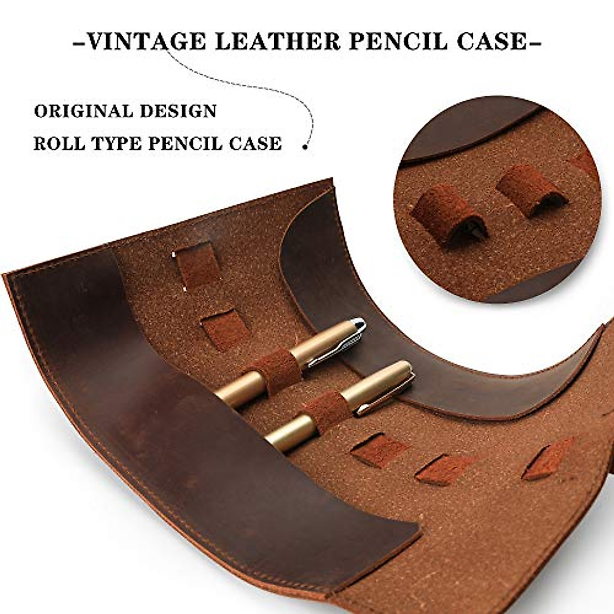 KINIVA Leather Pencil Case Organizer for Adults,Cool Pencil Pouch for Men Women, Suitable for School Office Workshop(Brown)