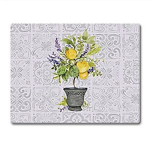 CounterArt Watercolor Lemons 3mm Heat Tolerant Tempered Glass Cutting Board 10” x 8” Manufactured in the USA Dishwasher Safe