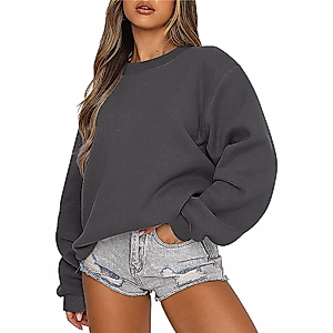 sales today clearance prime only Women's Long Sleeve Sweatshirts Casual Crewneck Y2K Baggy Pullover Tops Loose Fit Trendy Aesthetic Shirts 2023 Dark Gray L