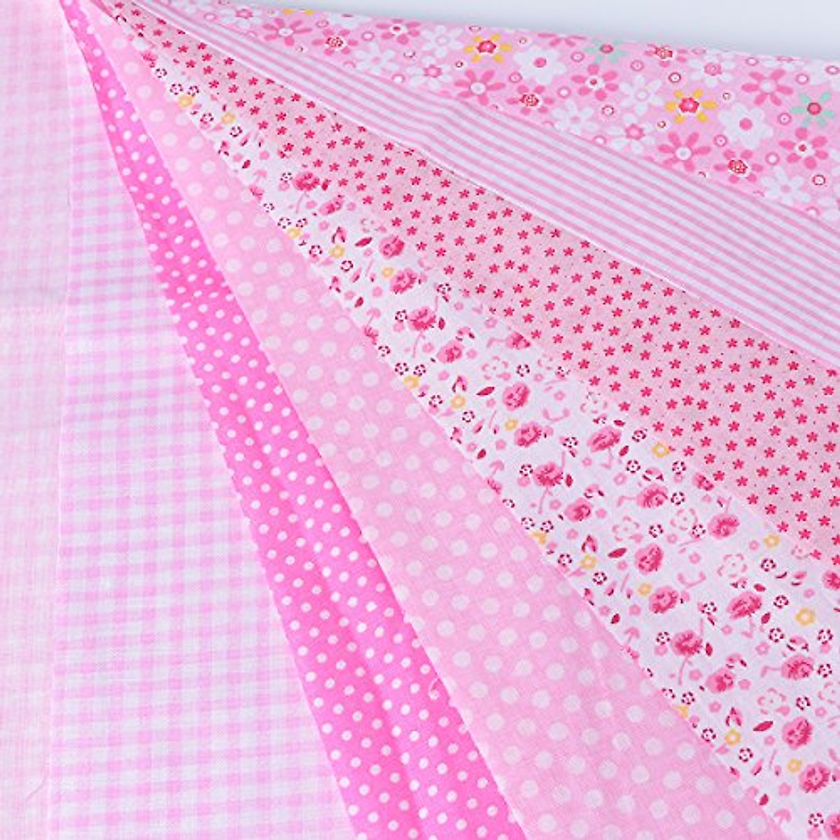 ULTNICE 7pcs Squares Bundle Floral Cotton Craft Fabric for Patchwork DIY Sewing Scrapbooking Quilting (Pink)