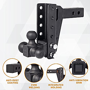 GWTAUTO Adjustable Trailer Hitch, Tri-Ball (1-7/8" x 2" x 2-5/16") Drop Hitch, Fits 2-Inch Receiver, 7 Inch Drop Cushioned Hitch,17000 LBS GTW-Class 3 Tow Hitch for Heavy Duty Truck, Solid Ball Mount