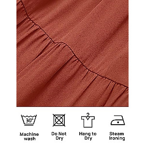 ZESICA Women's 2023 Casual Long Sleeve Crew Neck High Waist Smocked Flowy Tiered Midi Dress,Rust,Medium