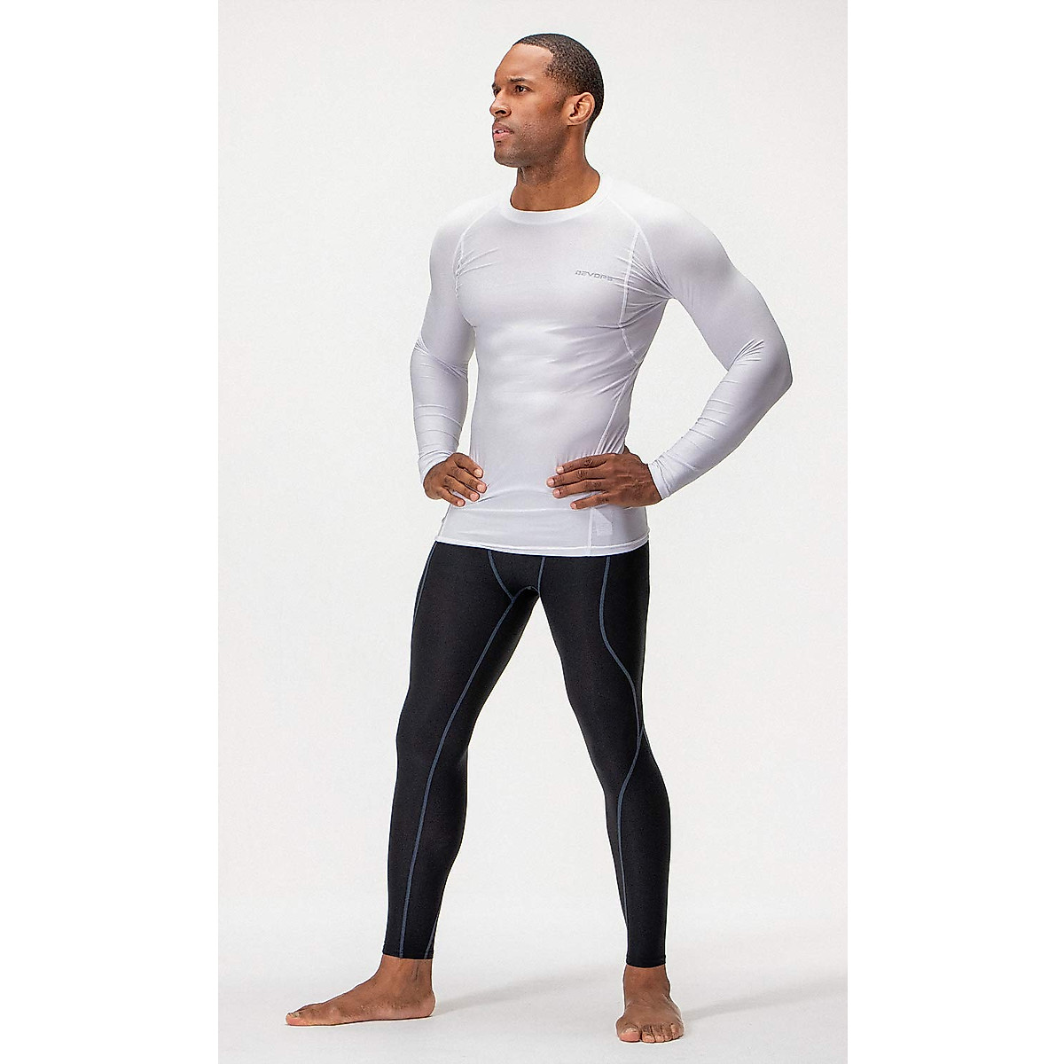 DEVOPS 3 Pack Men's UPF 50+ Long Sleeve Compression Shirts, Water Sports Rash Guard Base Layer, Athletic Workout Shirt (Large, Black-Black-White)