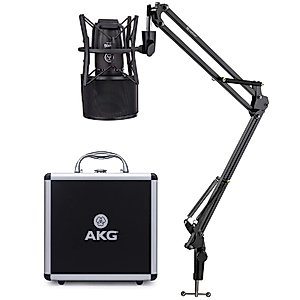 AKG P220 High-Performance Large Diaphragm True Condenser Microphone Bundle with Desktop Boom Scissor Arm Mic Stand and Pop Filter (3 Items)