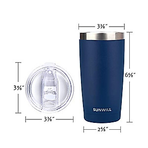 SUNWILL 20oz Tumbler with Lid, Stainless Steel Vacuum Insulated Double Wall Travel Tumbler, Durable Insulated Coffee Mug, Powder Coated Navy, Thermal Cup with Splash Proof Sliding Lid
