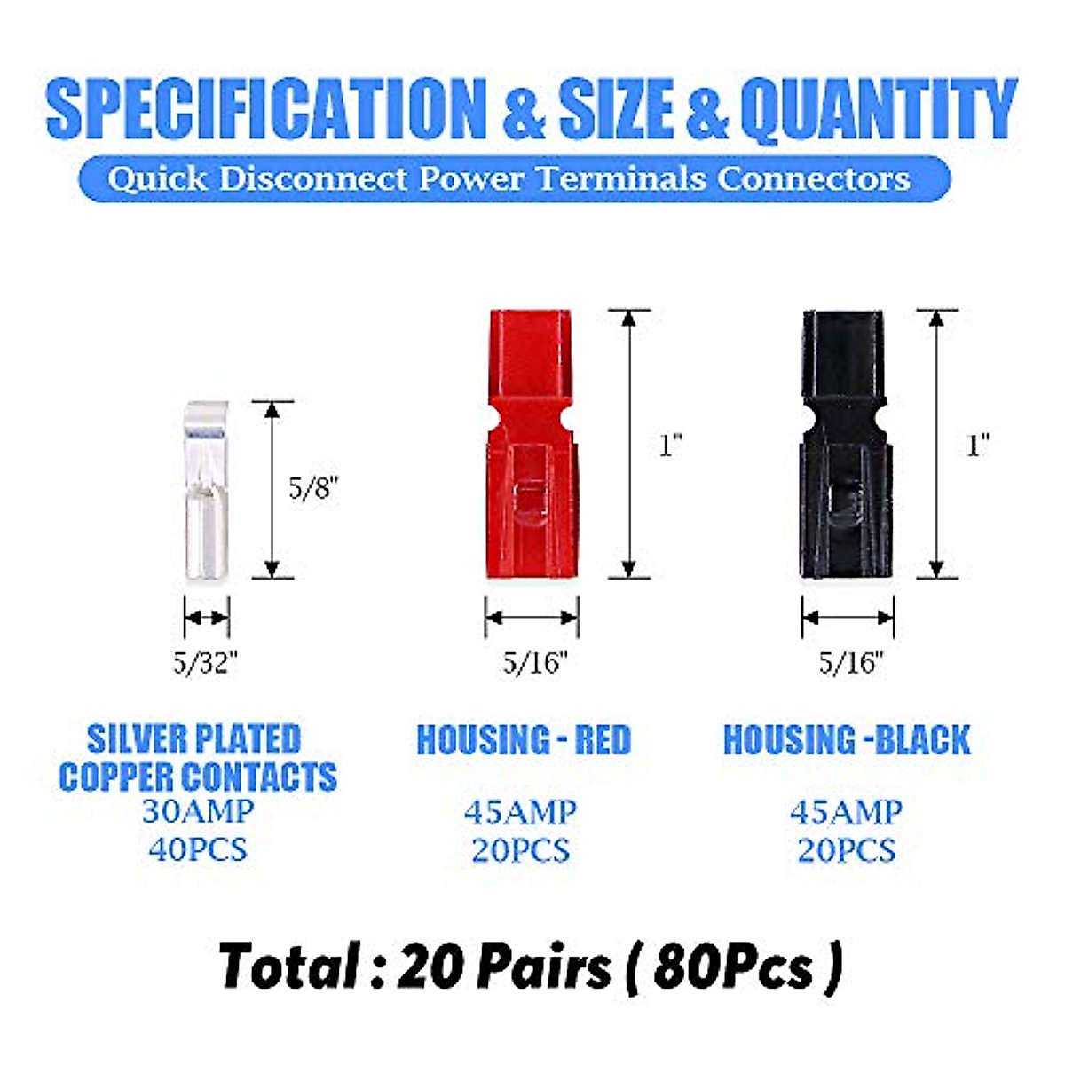 Glarks 20 Pair 30AMP Quick Disconnect Power Terminals Connectors, Red Black Quick Connect Battery Connector Modular Power Connectors Set