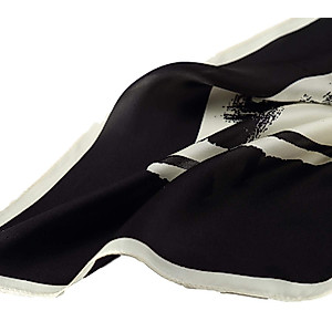 YangtzeStore Long Charmeuse Silk Scarf Floral and Graphic Print (Black White Abstract)