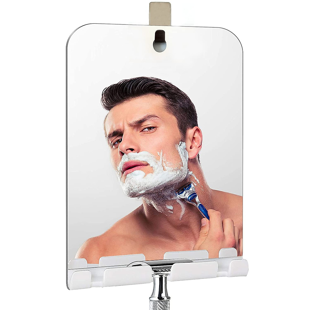 XoYo APHUIME Large Fogless Shower Mirror, Includes 1 Adhesive Hooks, Anit-Fog Shower Mirror, Shower Makeup Shave Mirror, Frameless Shower Mirror, Wall Hanging Mirror