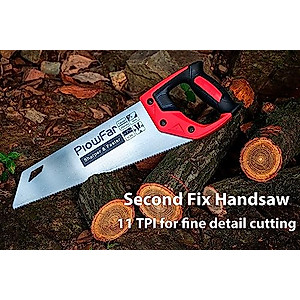 Plowfar 14 inch Hand Saw 11TPI Pro Fine Cut for Wood, Plastic Pipes, Drywall, Trees Trimming & Pruning, Sharp Manual Saw for Woodworking, Red