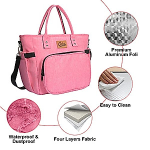 CGBE Lunch Bag for Women/Men, Leakproof Insulated Lunch Bag For Adults, Big Lunch Tote Bag With Removable Shoulder Strap and Bottom Plate, Reusable Large Lunch Box For Work Picnic School Beach (Pink)