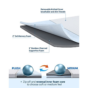 Avenco Twin Mattress Topper, 4 Inch Memory Foman Mattress Topper Cooling Gel Infused, Medium Firm Twin Size Topper with Washable Cover, CertiPUR-US Certified, White (T4FM05)