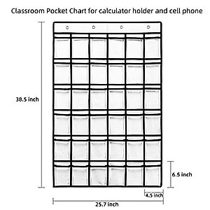 SAVERHO 36 Pockets Classroom Pocket Chart for Cell Phones, Pocket Chart for Calculator Holder with 36 Number Sticker (White)