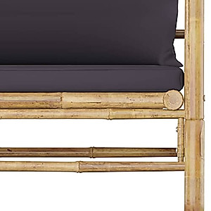 GOLINPEILO Patio Sofa with Dark Gray Cushions Bamboo, Patio Chair Outside Chair Outdoor Dining Chair Patio Club Chair with Armrest for Outside Lawn, Garden, Backyard_4054-AA