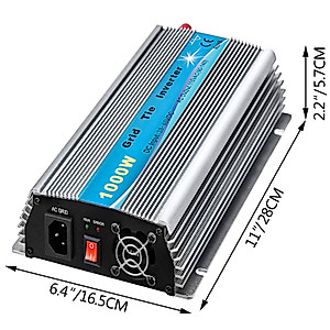 VEVOR Grid Tie Solar Inverter, 1000W MPPT Power Inverter, 50/60 Hz Solar Grid Tie System, Grid Tie Inverter, DC 20-45V Input to AC 90-140V Output Wind Turbine Grid Tie Inverter for Solar Panel System