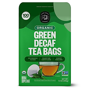 FGO Organic Green Tea (Decaf). Eco-Conscious Tea Bags, 100 Count, Packaging May Vary (Pack of 1)