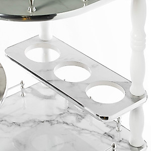 Serving Bar Cart Tea Trolley, 3 Tier Shelves on Rolling Wheels, Mobile Liquor Bar for Wine Beverage Dinner Party, Kitchen Storage Island Coffee Cabinet for Dining Living Room, Wood, Silver White, Gray