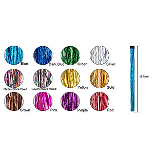 19.7 Inch Clip In Hair Fairy Tinsel Kit Clips Clip On Glitter Hair Tinsel Extensions 12 Colors