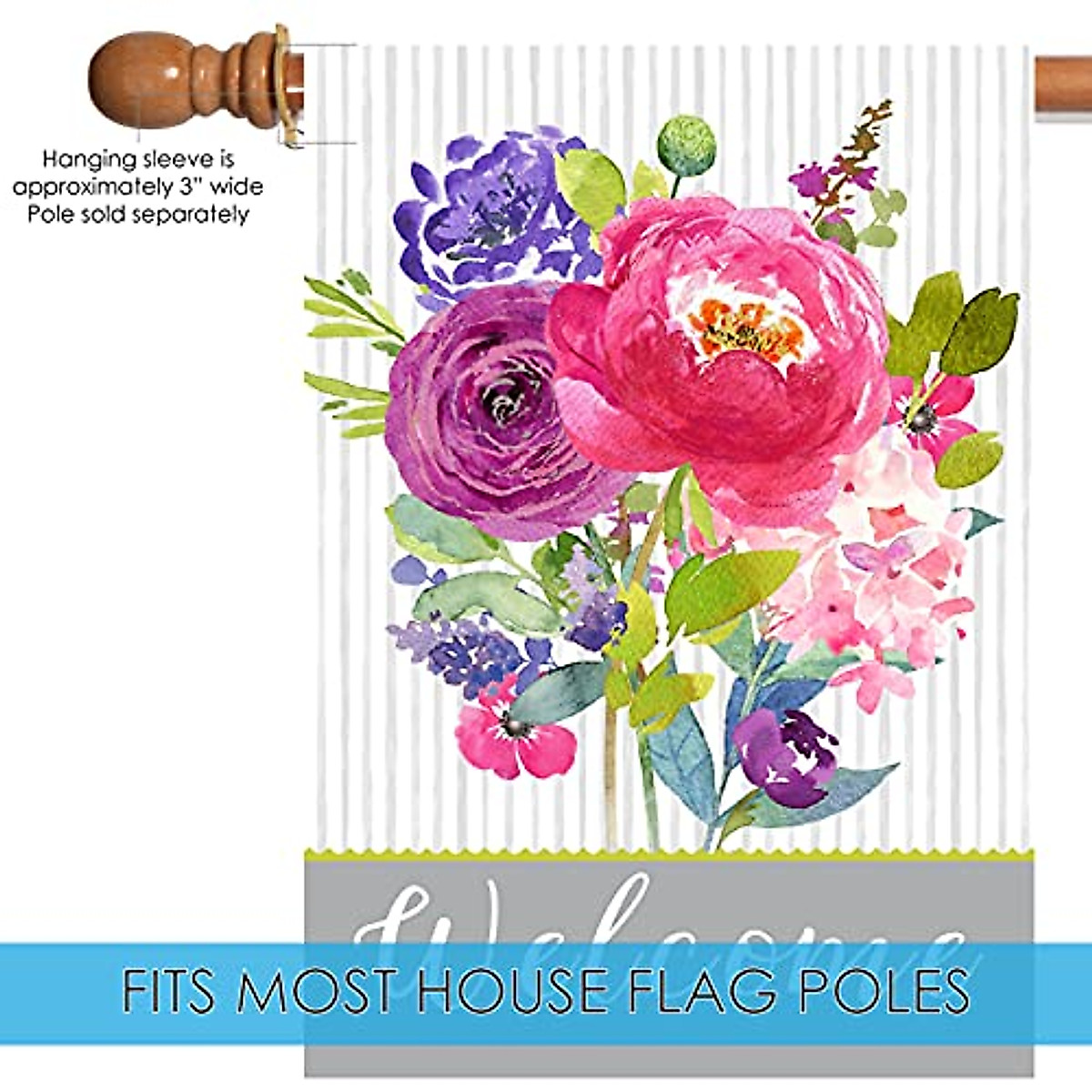 Toland Home Garden 1012531 Painted Petals Welcome Spring Flag 28x40 Inch Double Sided Spring Garden Flag for Outdoor House Flower Flag Yard Decoration