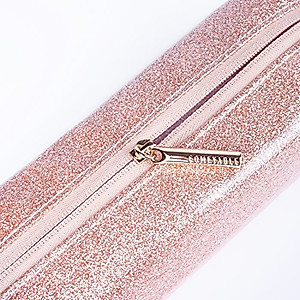 Comfyable Small Cosmetic Bag for Rectangular Makeup Bag Waterproof Glitter Cute Toiletry Pouch Rose Gold Sparkly Shiny Pink