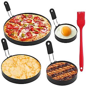4 Packs Omelet Ring & Pancakes Ring & Egg Ring Set for Griddle,Non-stick Stainless Steel 8" Omelette Ring 6" Pancake Rings 4" Crumpet Ring,3" Egg Ring,Griddle Crepe Ring Egg Maker with Silicone Handle