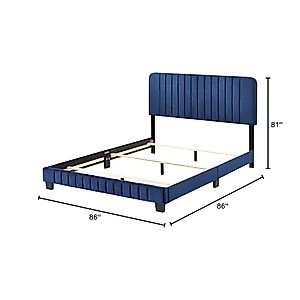 Indulge in Opulence with King Bed in Navy Blue Velvet - Channel Tufted Elegance, Customizable Mattress Support, Effortless Assembly, Versatile Sizing, and Diverse Color Selection!