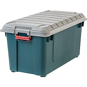 IRIS USA 82 Quart Weathertight Plastic Storage Boxes, Heavy-Duty Utility Totes with Durable Lid and Secure Latching Buckles, Garage and Outdoor, Green/Gray, 4 Pack