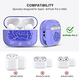 for Airpods Pro 2 Case (2022),DATIMIRA Rose Engraved TPU Apple airpods pro 2nd Generation Case Cover with Strap for Women and Girls,Blue