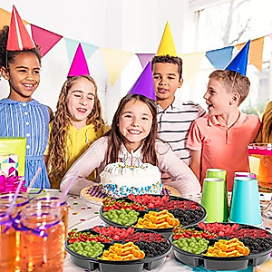 Baderke 10 Pack 10 Inches Round Plastic Serving Tray 6 Sectional Plastic Appetizer Tray with Lid Clear Food Platters Round Platter Container Veggie Fruit Organizer for Party and Buffet (Black)