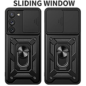 CCSmall Case for Samsung Galaxy S23 5G with Slide Camera Cover, Military Grade Drop Protective Phone Cover Case with Ring Kickstand for Samsung Galaxy S23 5G SJ Black