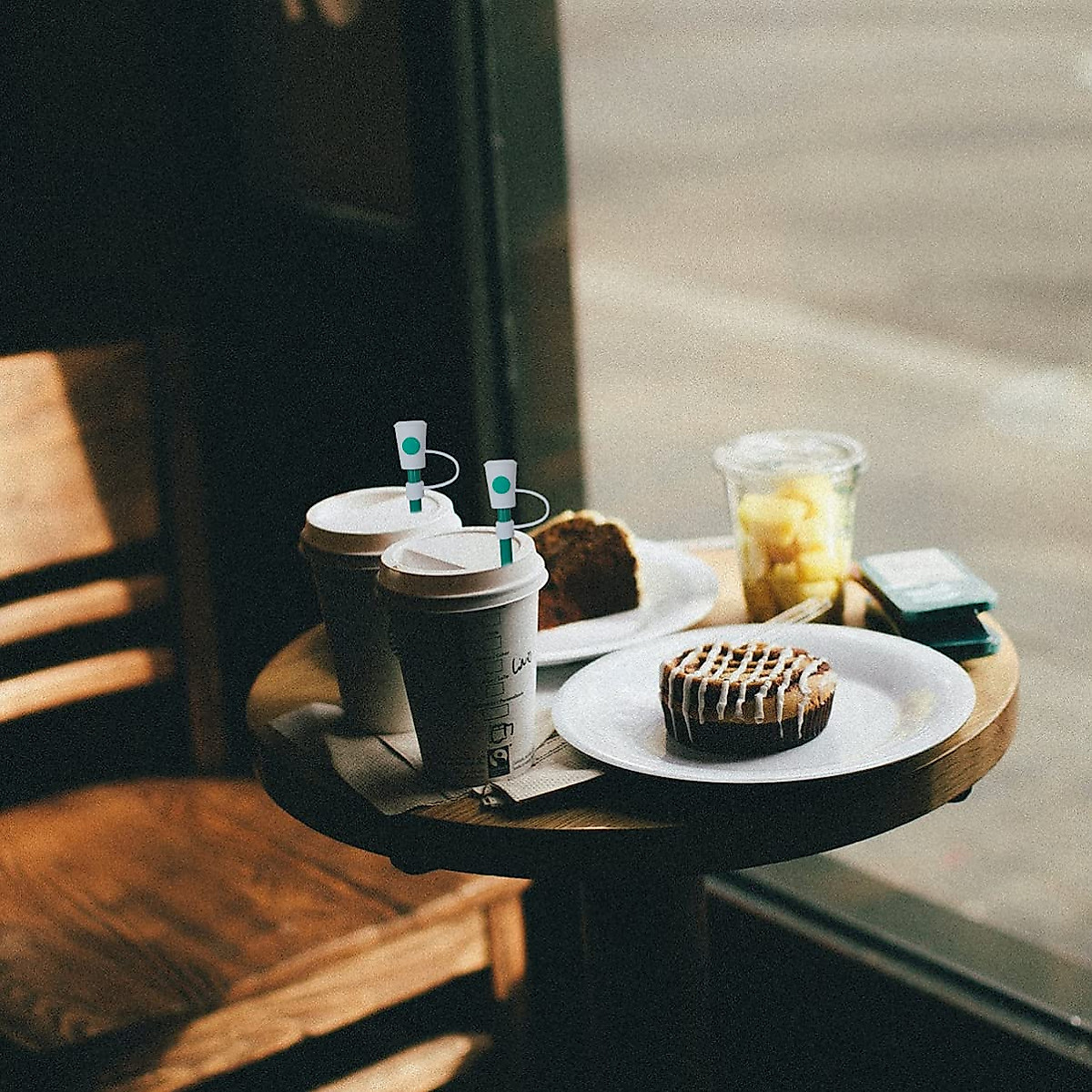 NUOBESTY Reusable Straws 3 Pcs Silicone Straw Tips Cover Cute Reusable Drinking Straw Tips Lids Covers Cap- Proof Straw Plugs for Cup Straws Green White